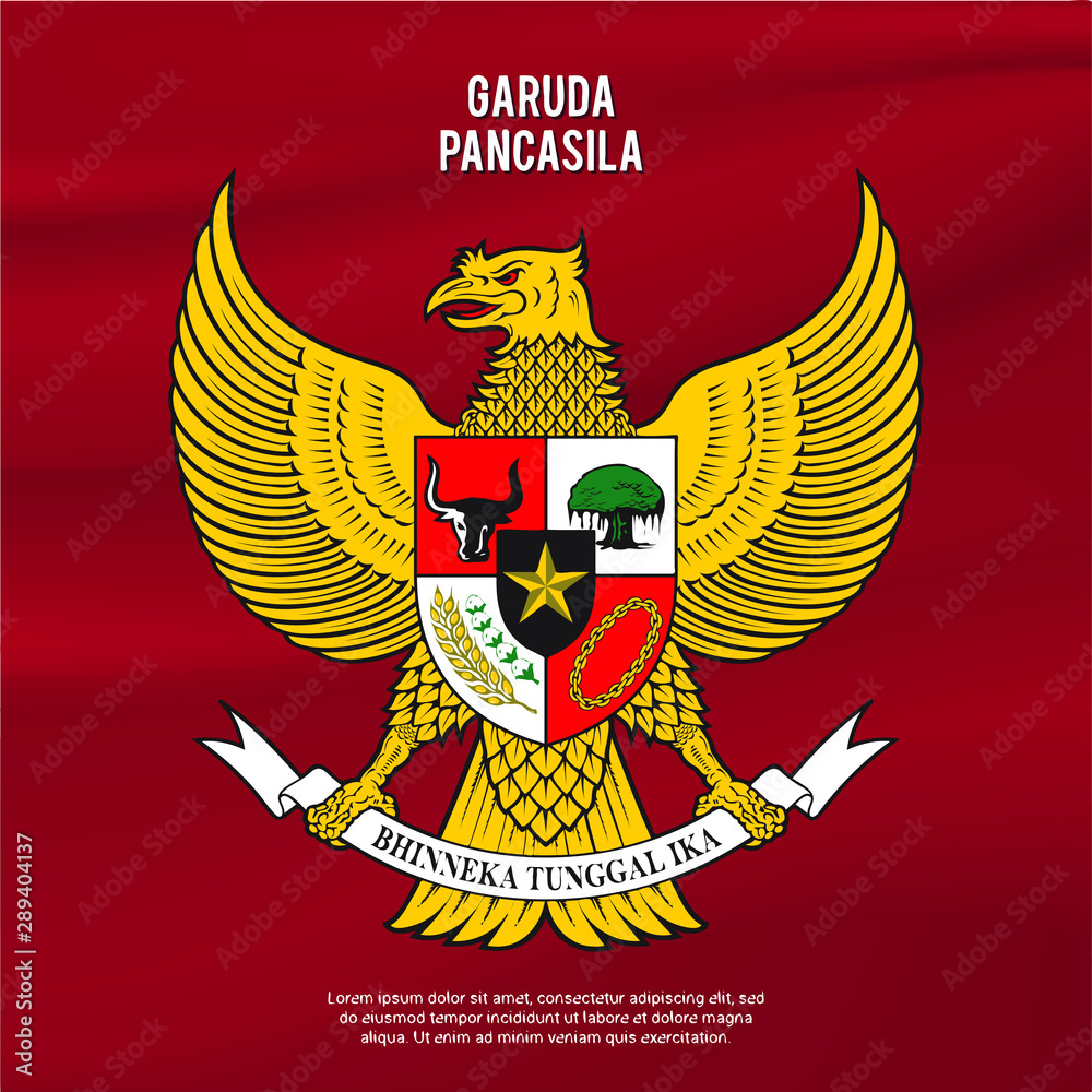 Garuda Pancasila With Red Wave Flag Background.Vector Illustration ...