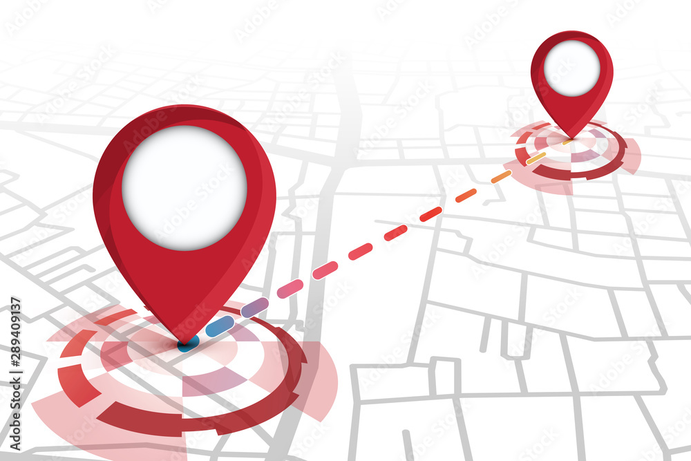 2 Locator icons red color showing on street map with line tracking ...