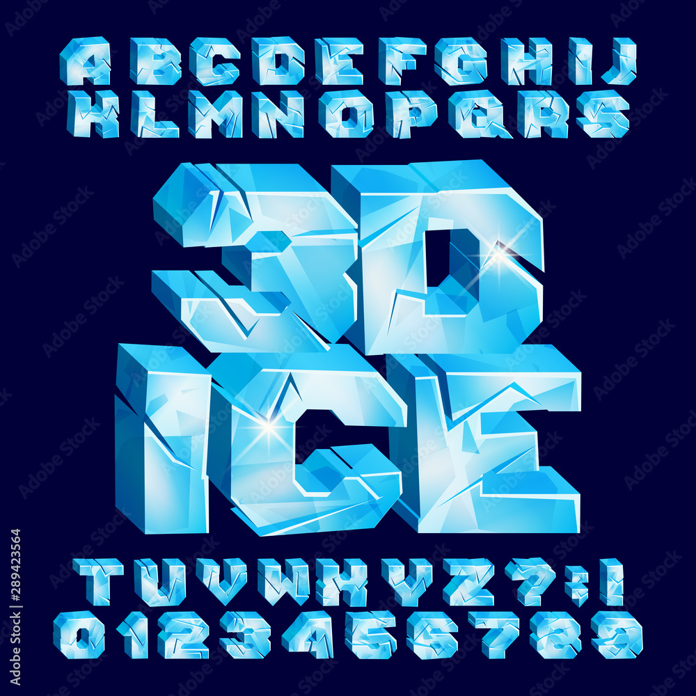 3D Ice alphabet font. Frozen letters and numbers. Stock vector typeface ...
