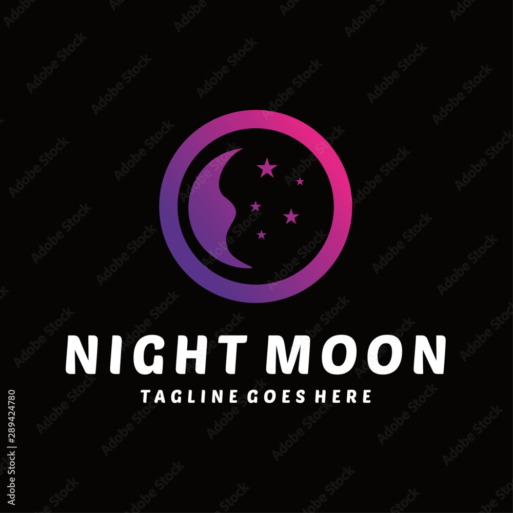 Night Moon Logo Vector Design Template. Monolight Emblem Icon. Modern ...