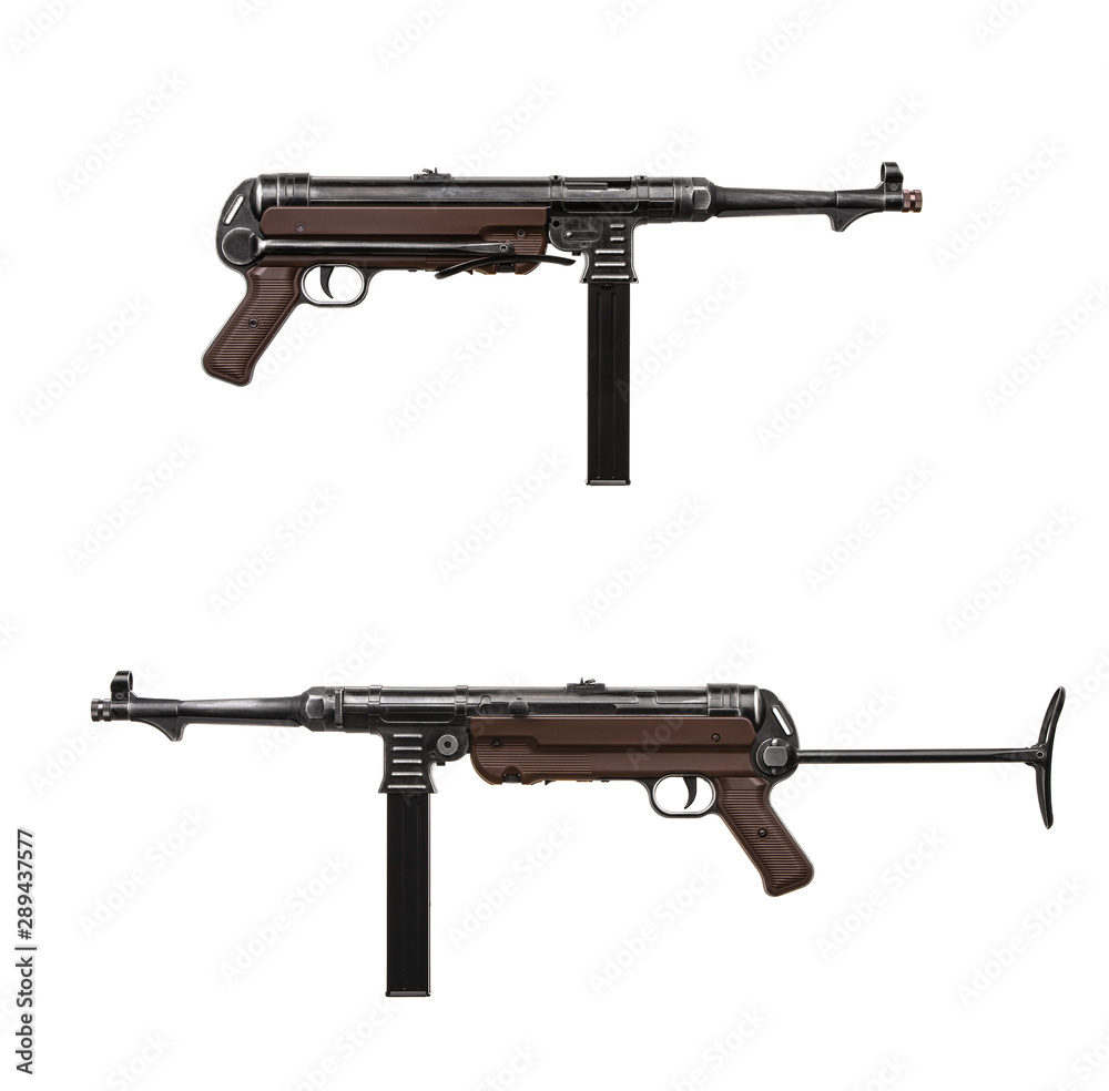Vintage submachine gun from the Second World War. Weapon isolate on ...