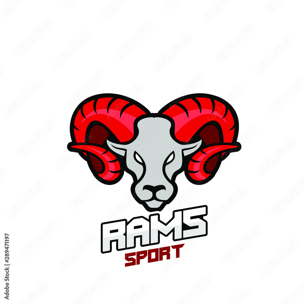 Rams goat head shield sport logo with black color and white background ...