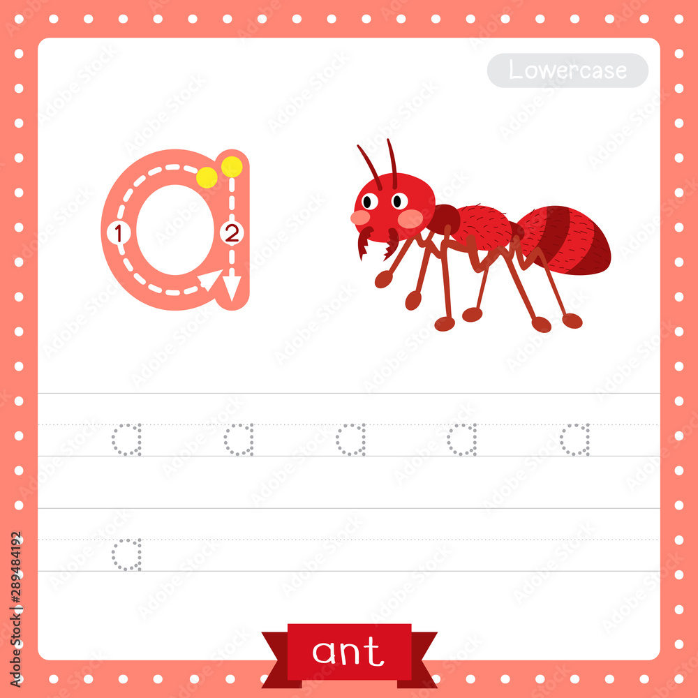 Letter A lowercase tracing practice worksheet. fire ant Stock Vector ...