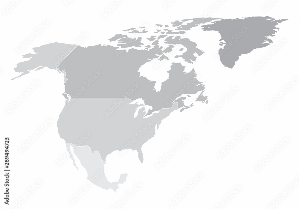 North America map with the countries in grayscale Stock Vector | Adobe ...