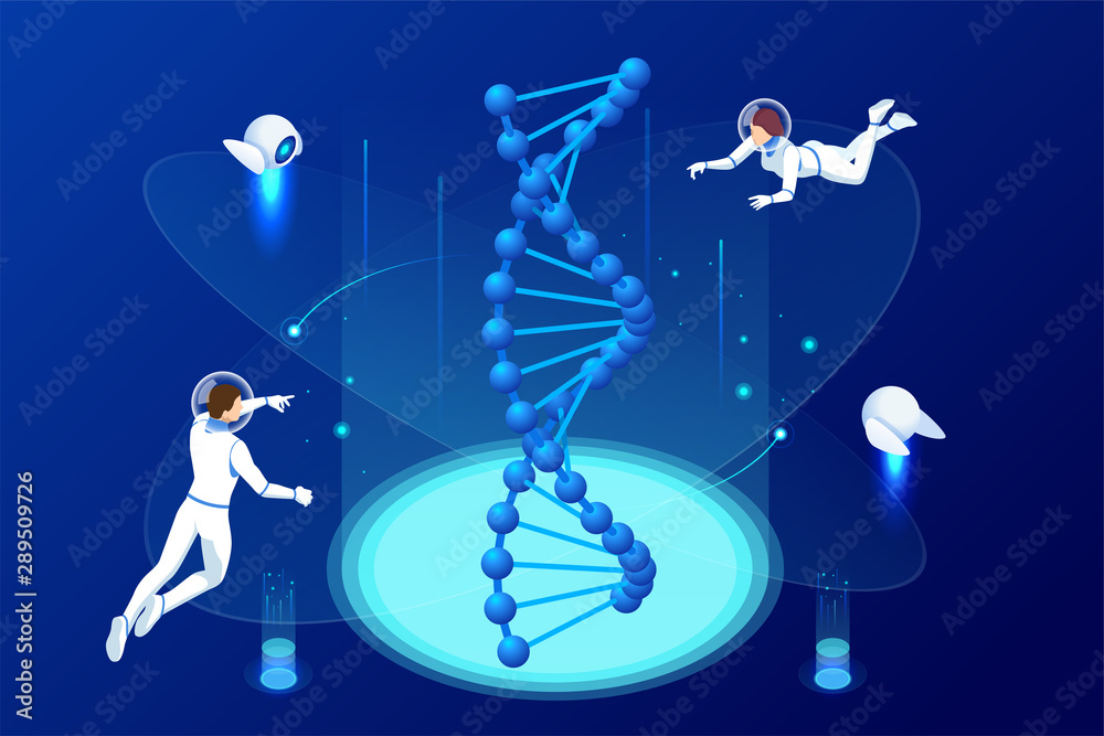 Isometric DNA structure in space. Astronaphs work on DNA concept ...