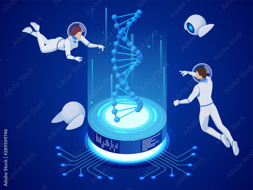 Isometric DNA structure in space. Astronaphs work on DNA concept ...