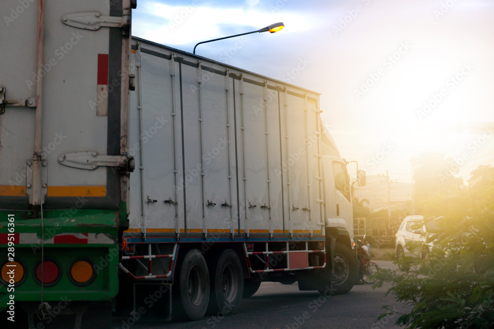 Cargo truck is making a u-turn on the crossroad road. Stock Photo ...