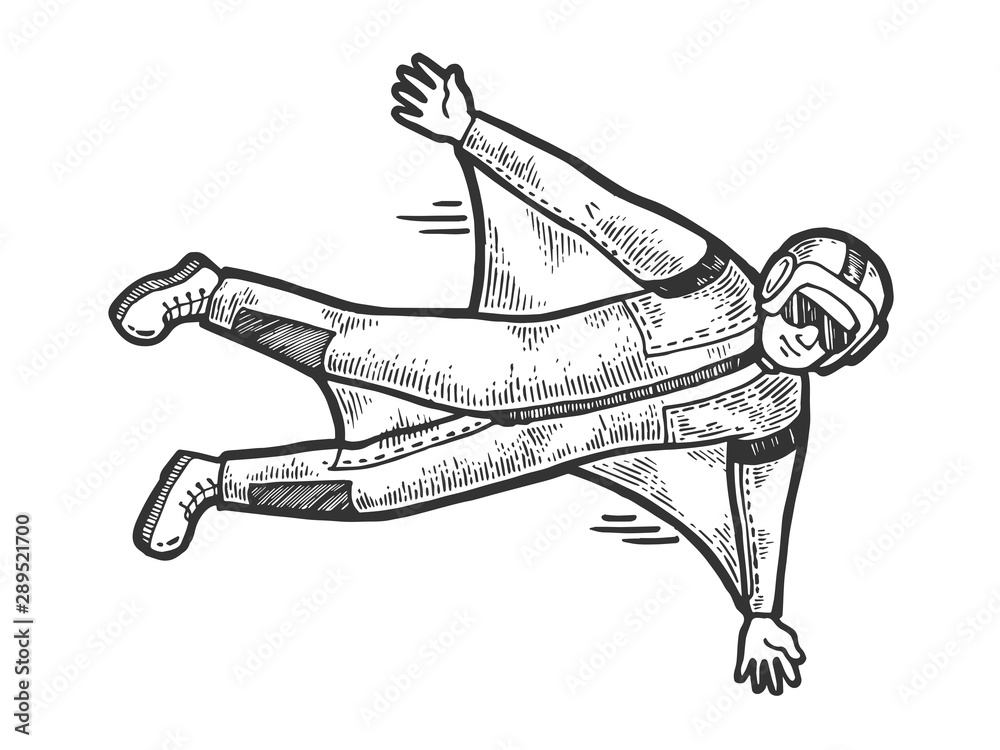 Wingsuit flying sketch engraving vector illustration. Tee shirt apparel ...