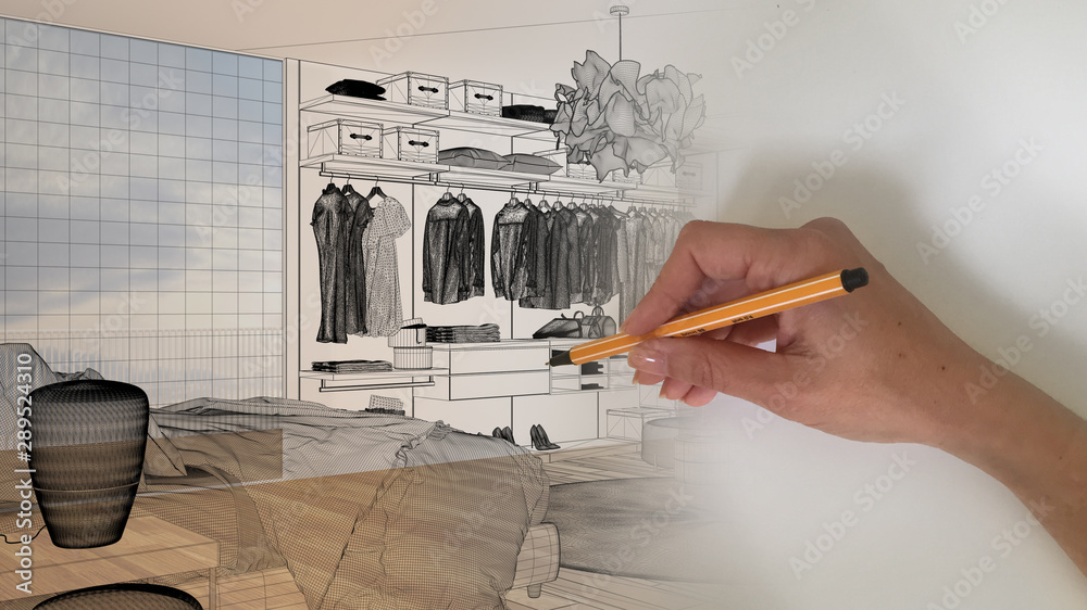 Architect interior designer concept: hand drawing a design interior ...