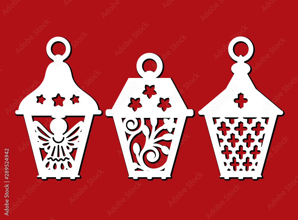 Laser cut template of street lanterns with angel, stars, ogee pattern ...