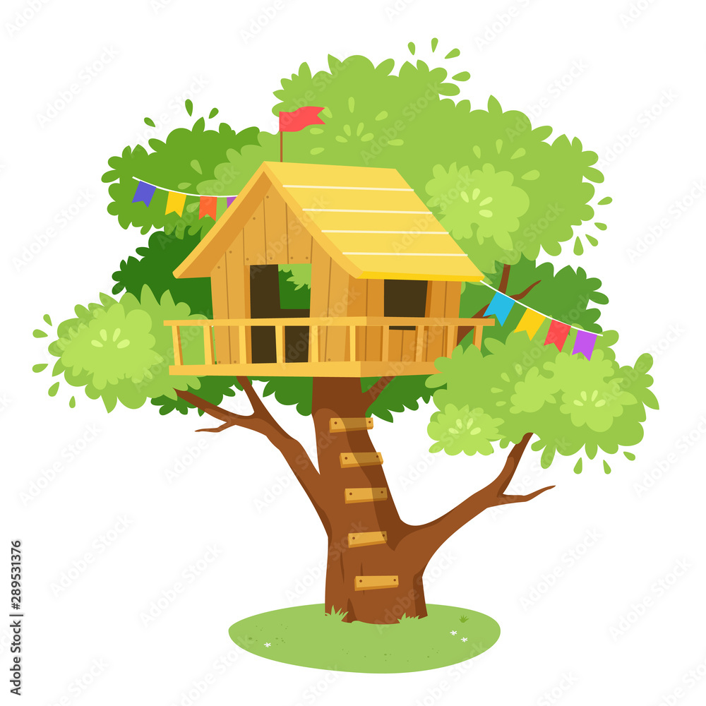 cute tree house cartoon on jungle design Stock Vector | Adobe Stock