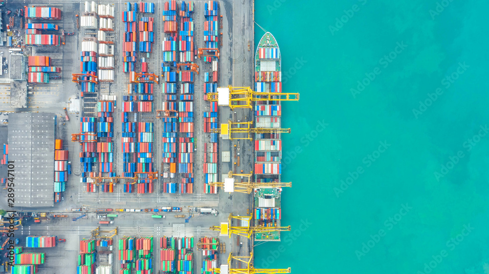 Container ship in export and import business logistics and ...