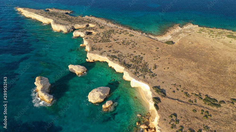 Aerial drone photo of small islet of Glaronisi with paradise emerald ...