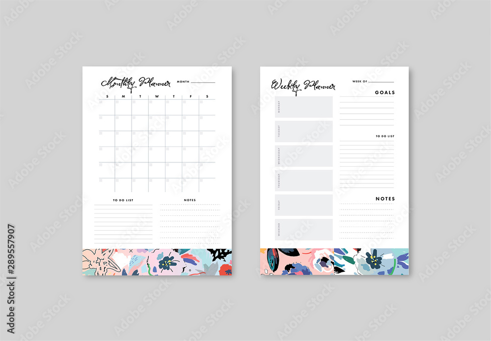 Weekly and Monthly Planner Layout with Illustrative Elements Stock ...