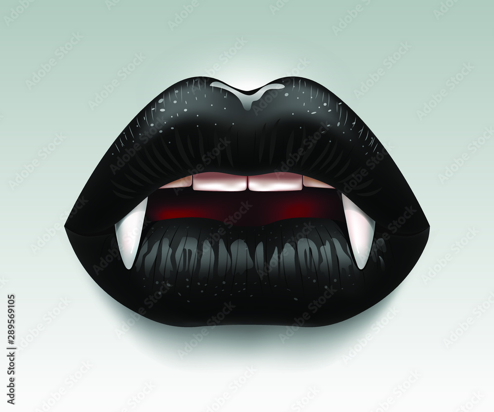 Black female lips with fangs, vampire, woman vamp, teeth. Festive ...