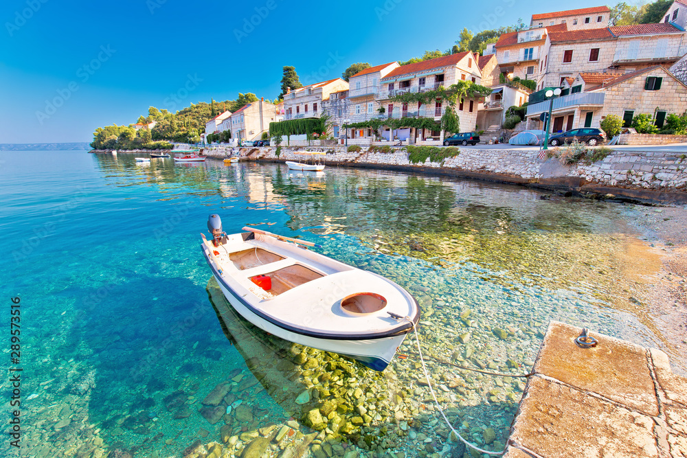 Idyllic coastal village of Racisce on Korcula island waterfront view ...