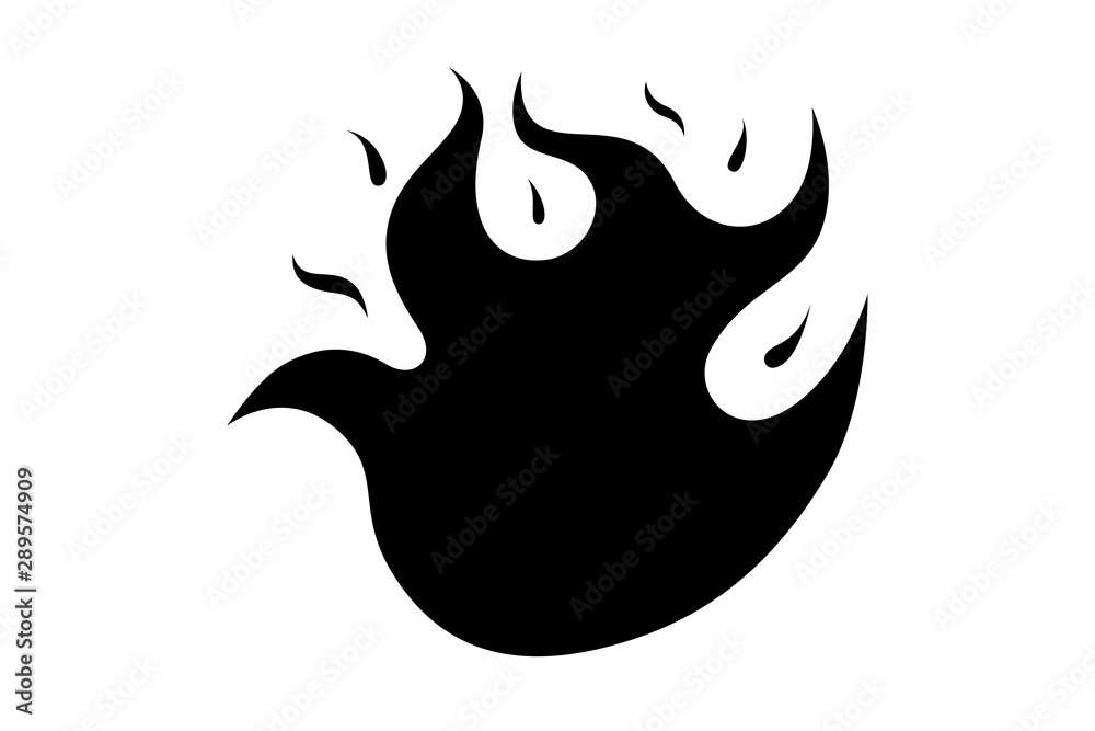 Fire flame emoji burn icon. Isolated bonfire sign emoticon black symbol ...