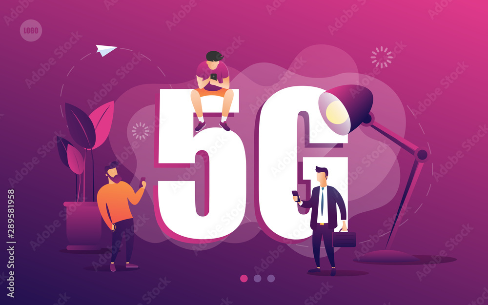 People with gadget use high-speed Internet vector illustration. 5G ...