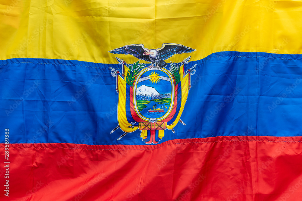 A silk fabric with the flag of Ecuador, sign and concept of Ecuadorian ...