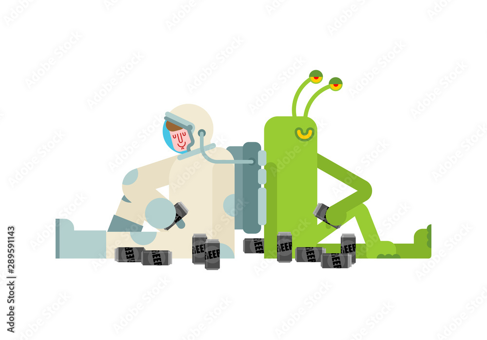 Astronaut and alien drunk. Spaceman and beer. vector illustration Stock ...
