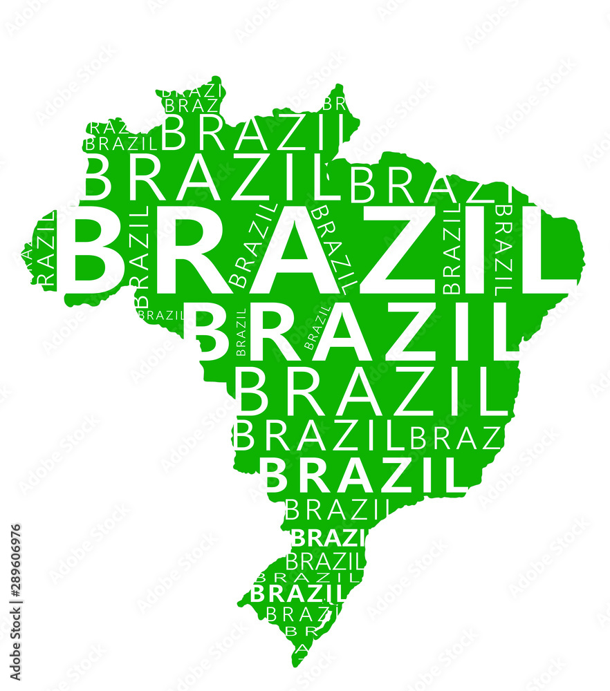 brazilian map of green color and white background with typography Stock ...