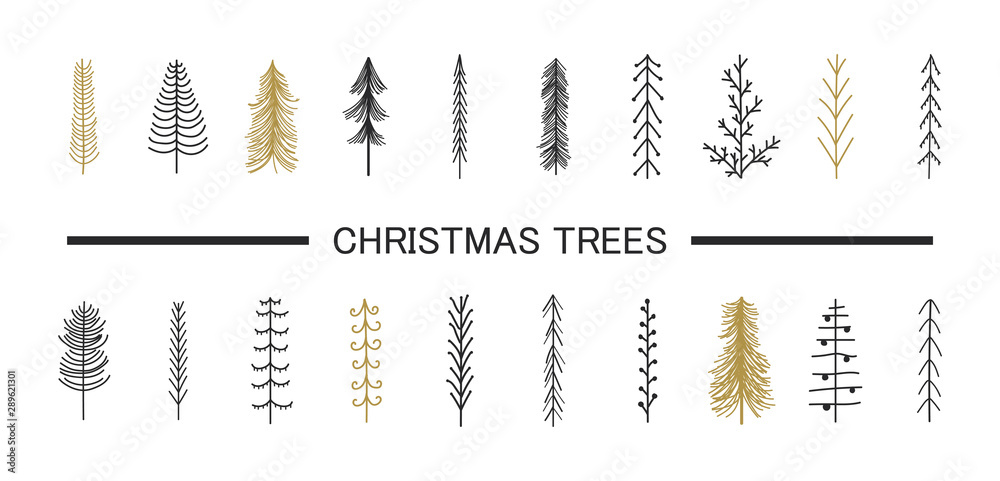 Vector set Christmas tree draw the hand. Design elements for your ...
