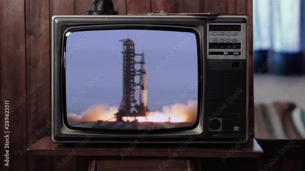 Apollo 11 Rocket Launch in a Vintage TV. Elements of this image ...