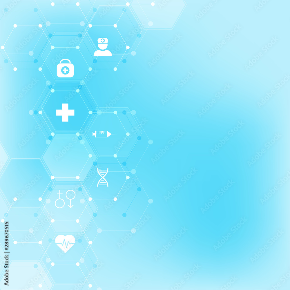 Abstract medical background with flat icons and symbols. Template ...