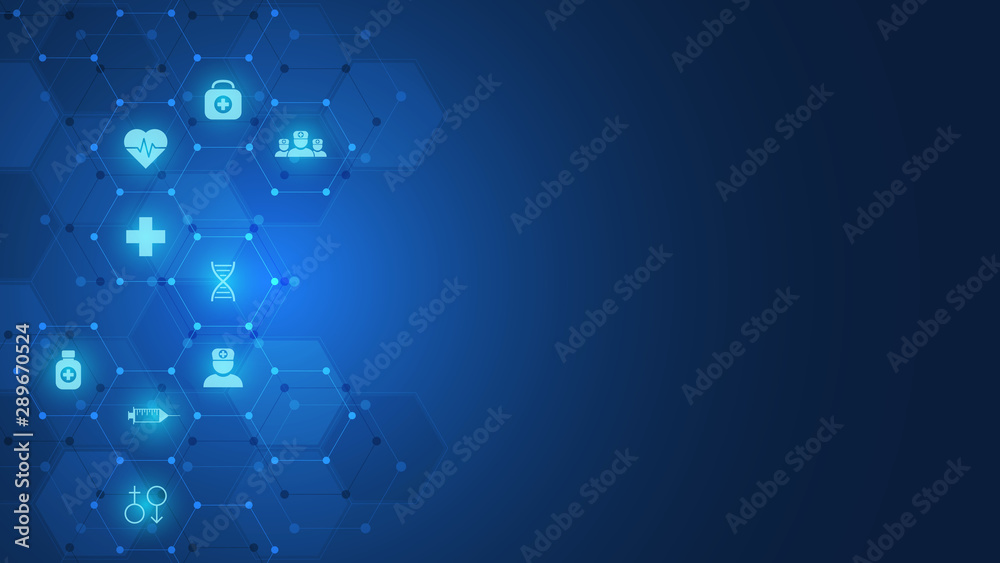 Healthcare and technology concept with flat icons and symbols. Template ...