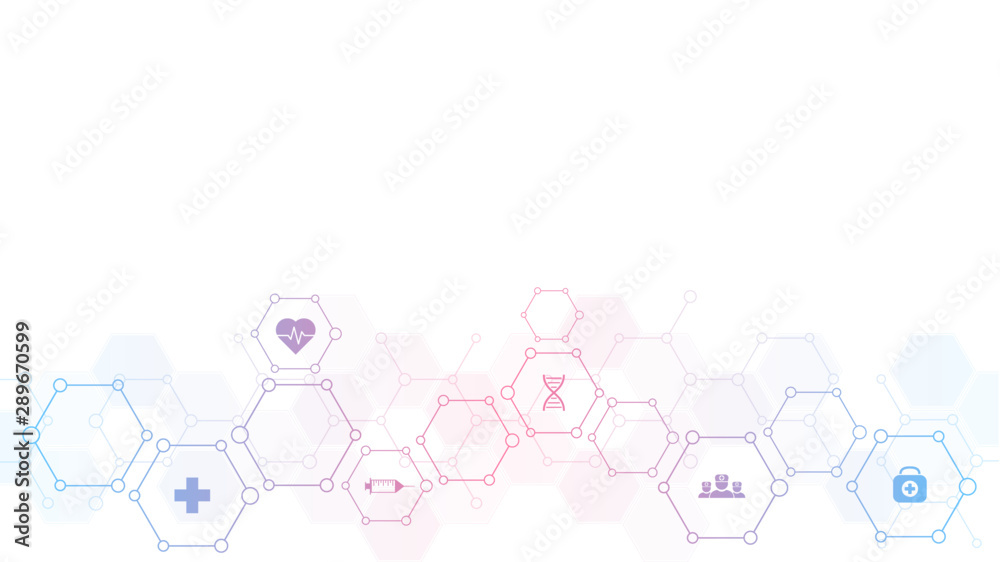 Abstract medical background with flat icons and symbols. Template ...