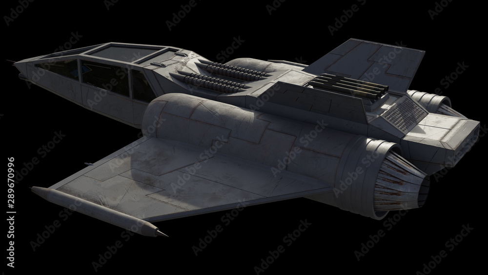 Science fiction illustration of a single seater star fighter spaceship ...