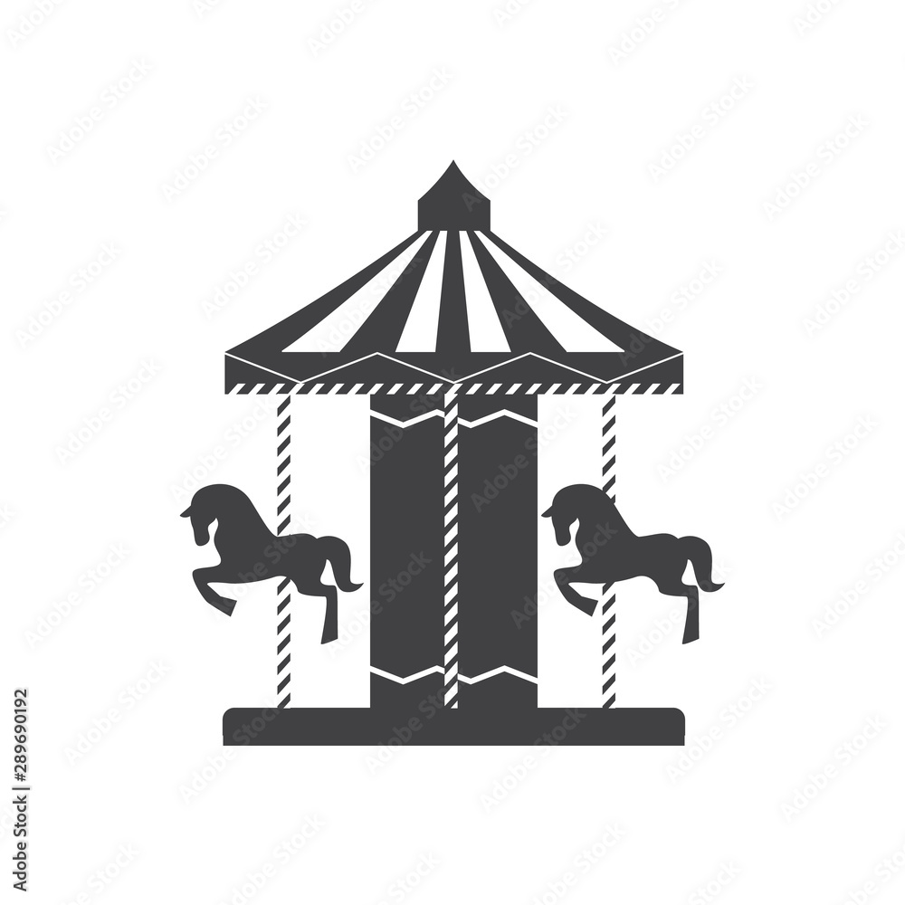 Carousel silhouette icon with horses and ponies in an amusement park ...