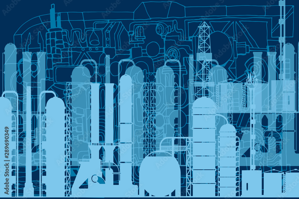 Abstract vector gray industrial background with factory silhouette ...