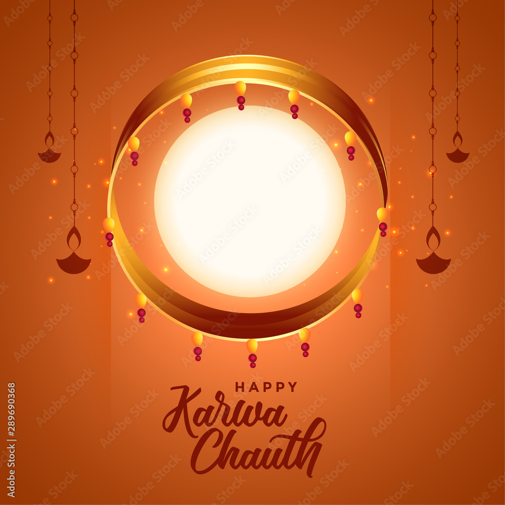 indian karwa chauth festival background with full moon and diya Stock ...