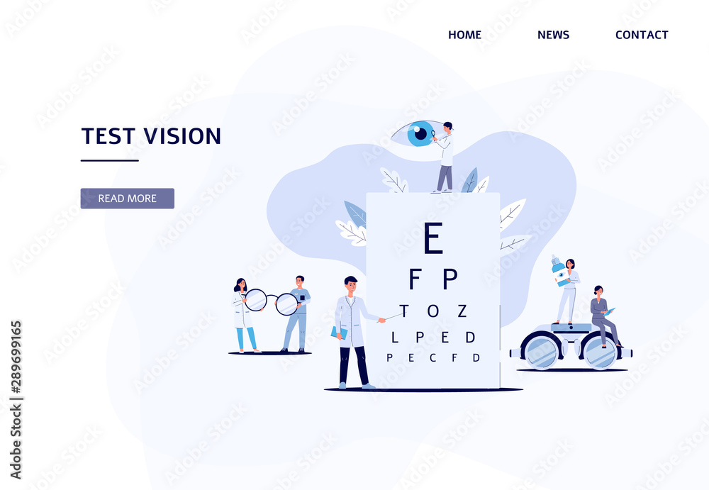 Test vision - cartoon flat landing page with eye doctor team Stock ...