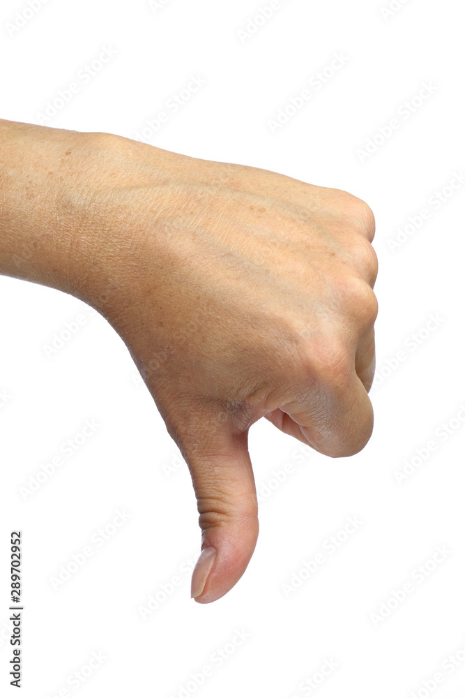 main pouce en bas isolée sur fond blanc Stock Photo | Adobe Stock