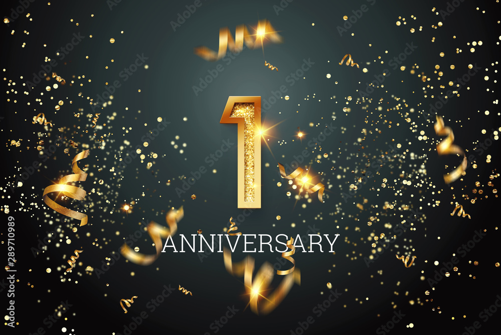 Golden numbers, 1 years anniversary celebration on dark background and ...