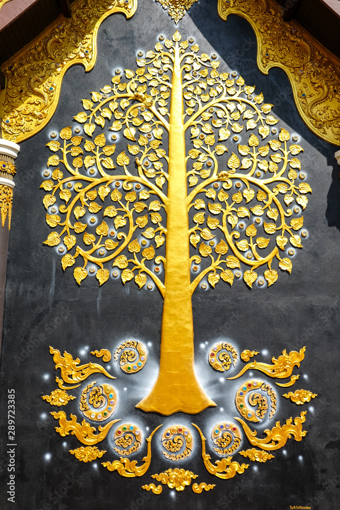 Wall with Golden bodhi tree in the temple. Stock Photo | Adobe Stock