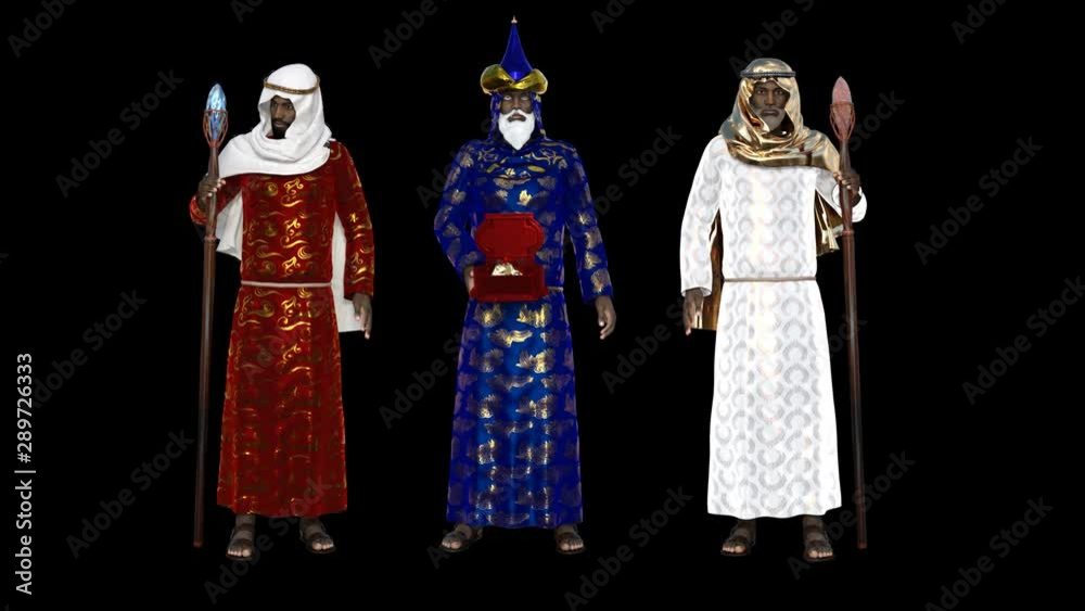 Three Magi stand with gifts for Jesus, transparent background ...