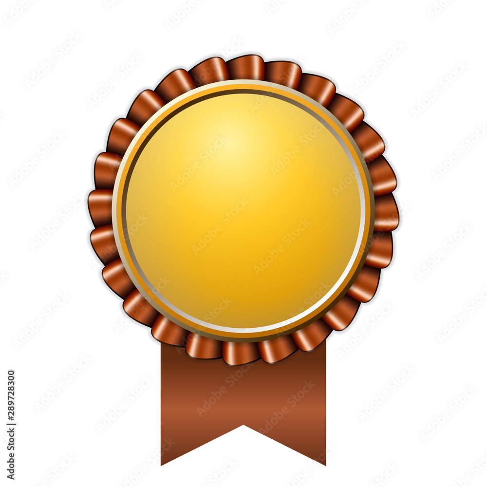 Award ribbon gold icon. Golden brown medal design, isolated white ...