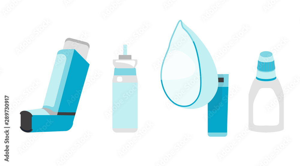 Asthma respiratory inhaler bronhitis set. Illustration set of asthma ...