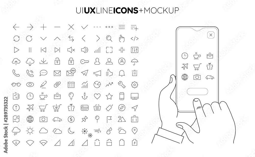 Trendy UI UX interface line icons collection with line smartphone ...