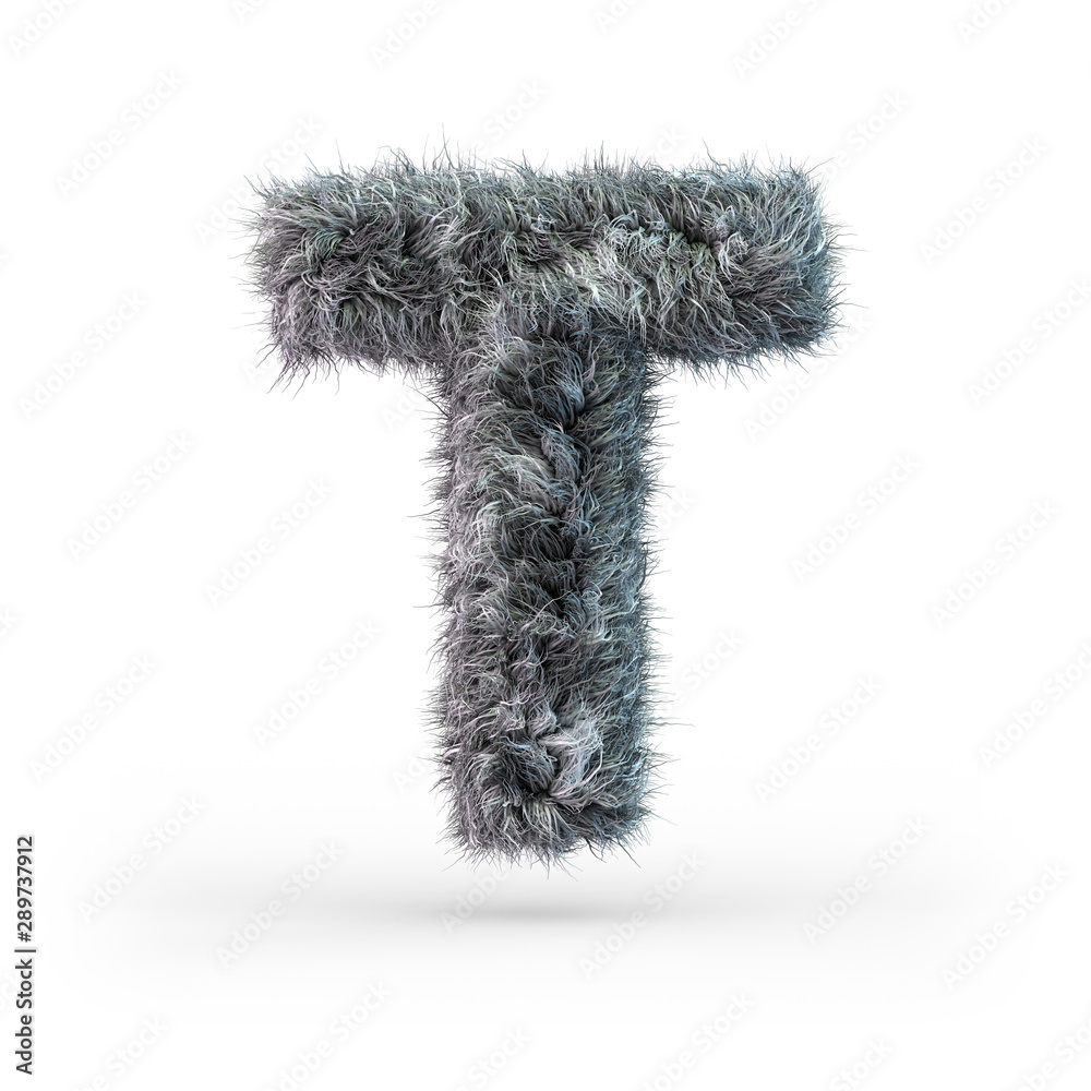 Uppercase fluffy and furry gray font. Letter T. 3D Stock Illustration ...
