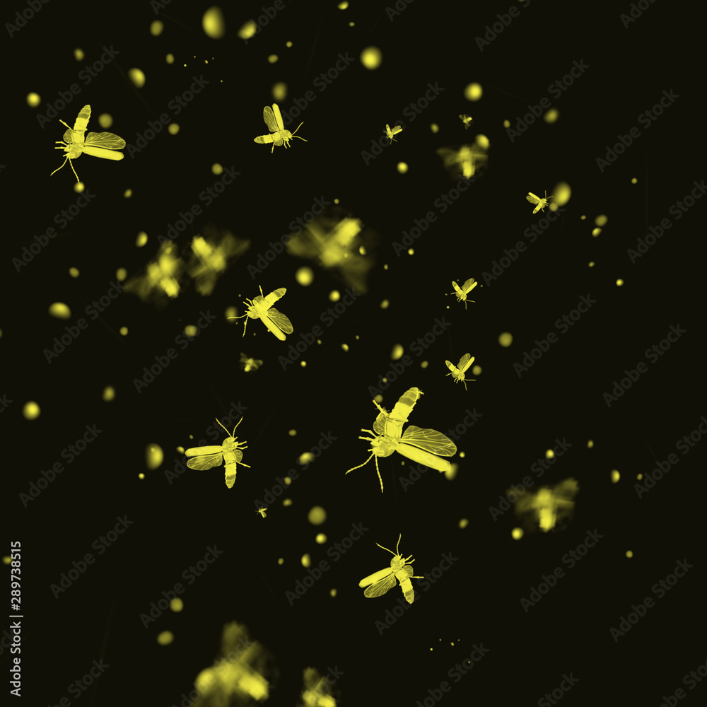 Firefly superimposed, black background fireflies, overlay mode Stock ...