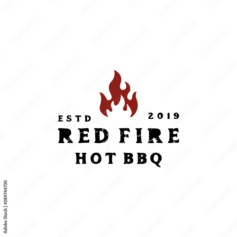 Vintage Grill Barbeque with red fire flame Logo design Stock Vector ...