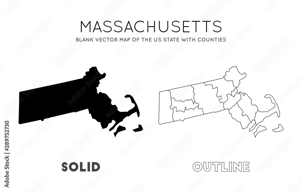 Massachusetts map. Blank vector map of the Us State with counties ...