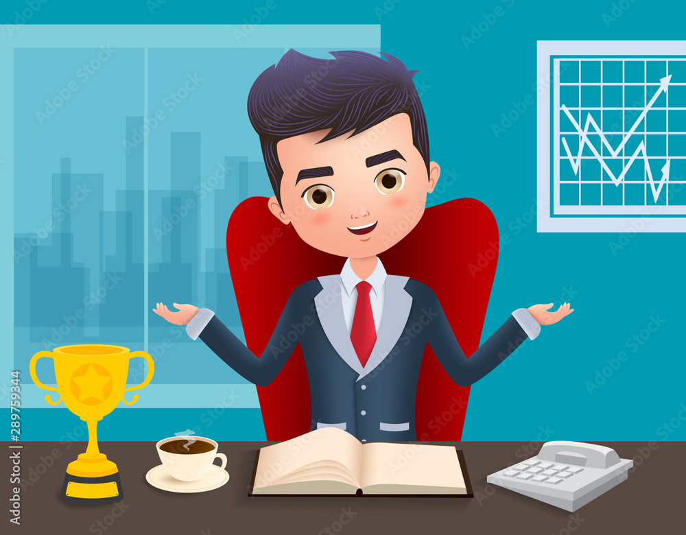 Business boss vector character. Male boss business character sitting ...