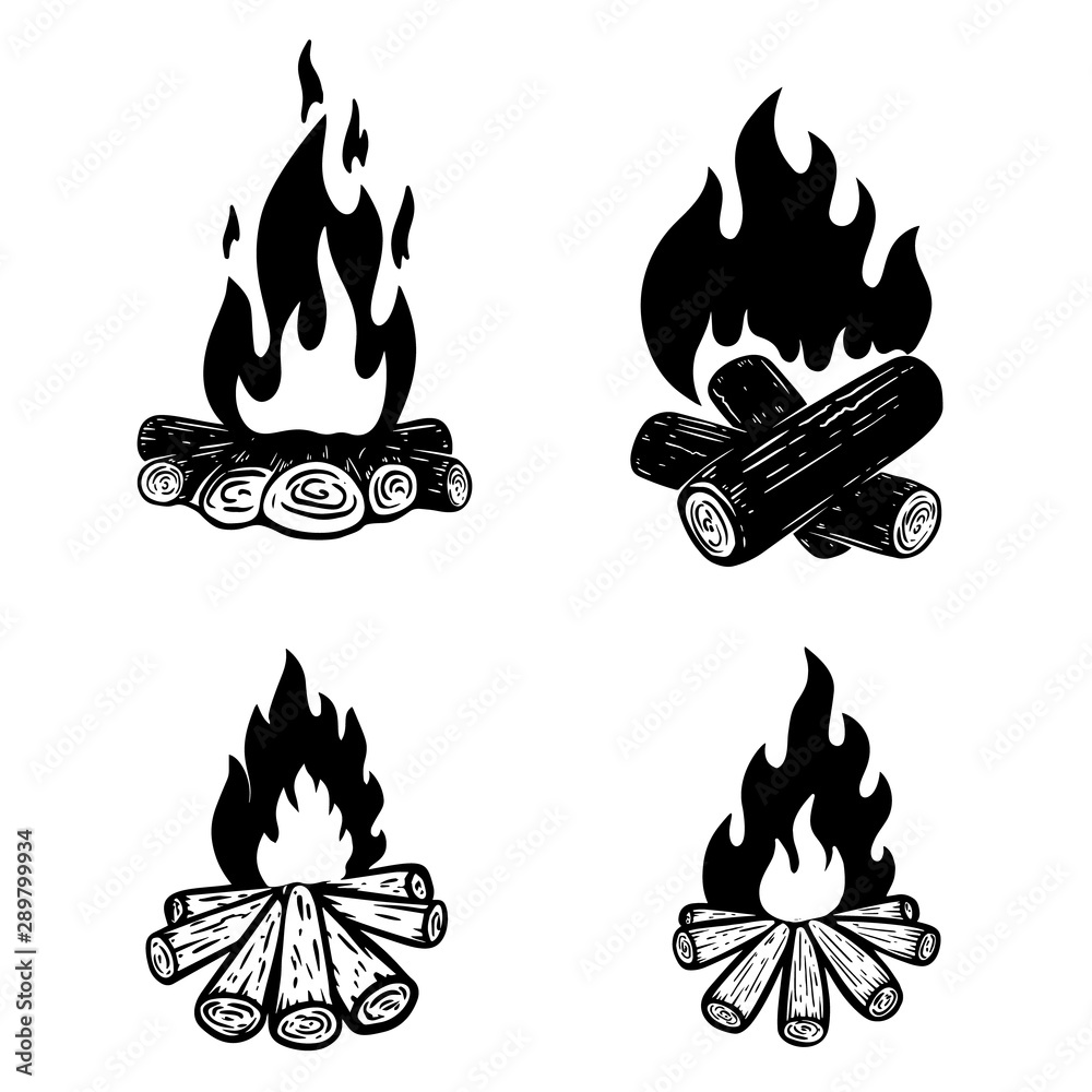 Set of campfire illustration. For poster, card, banner, flyer. Vector ...
