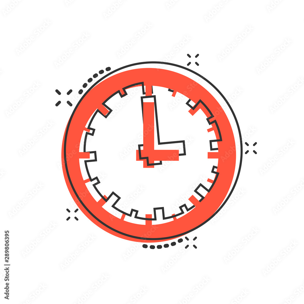 Real time icon in comic style. Clock vector cartoon illustration on ...
