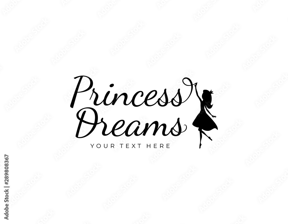Logotype Princess Dreams with fairy princess silhouette on white ...